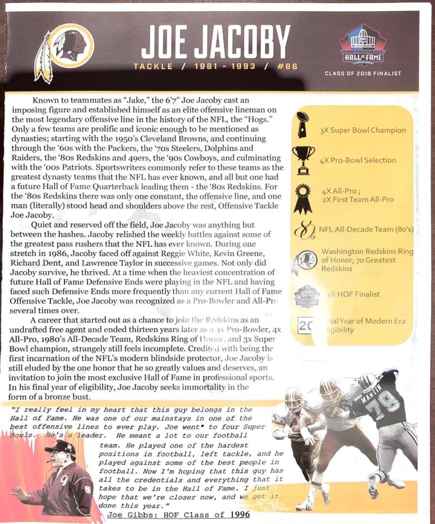 The Hall of Fame Case For Joe Jacoby | Czabe.com